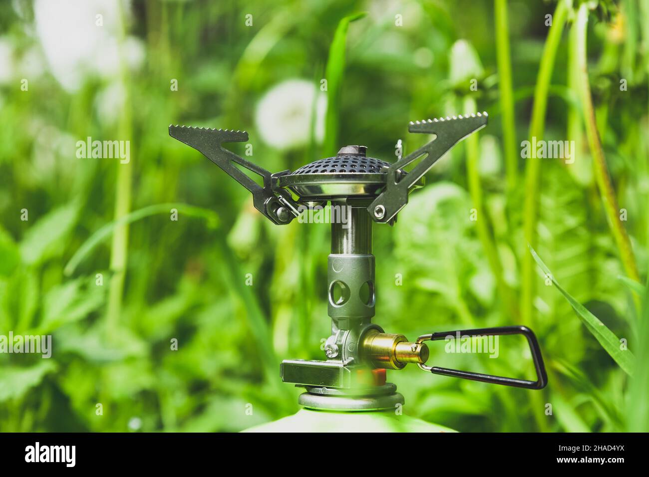 The concept of comfortable hiking, gas burner Stock Photo - Alamy