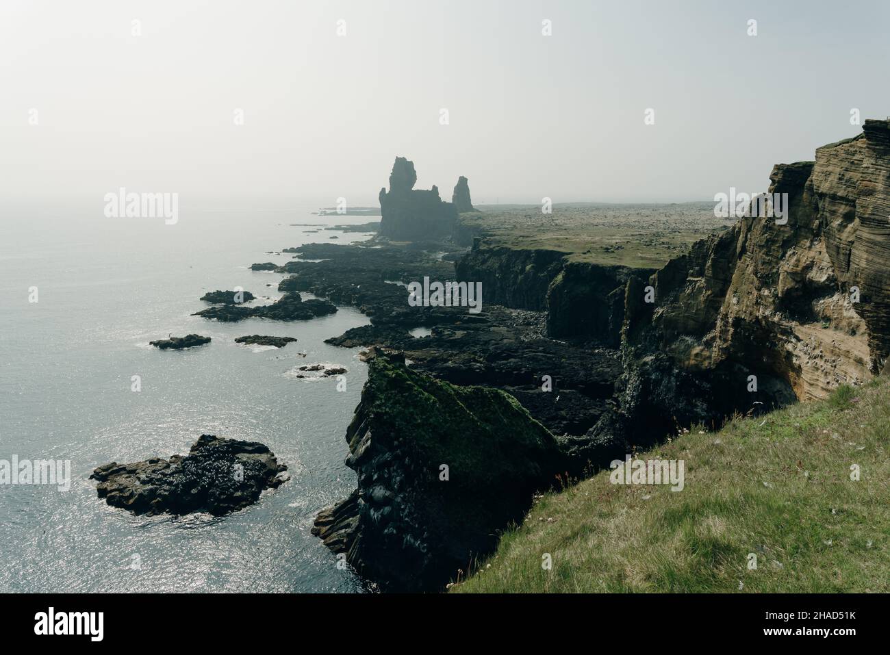 Lava formations, called Londrangar, at the south coast of Snaefellsnes ...