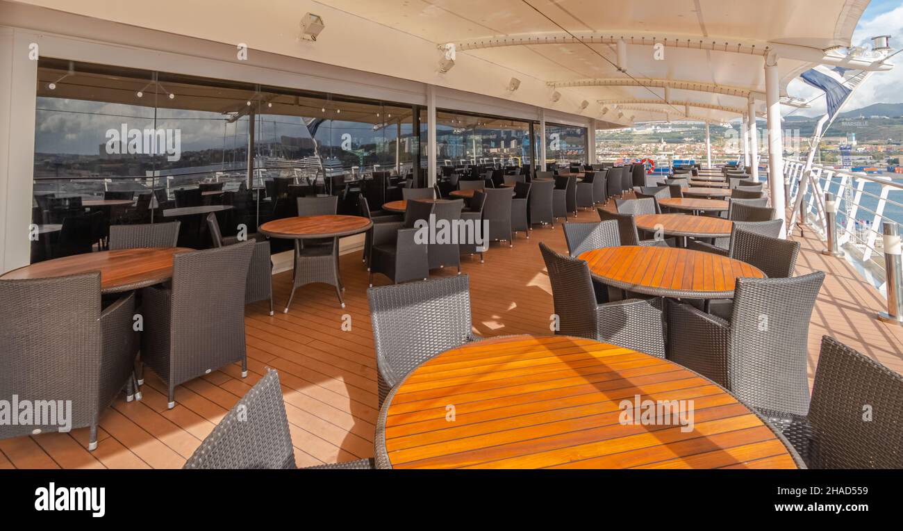 View from the outdoor buffet terrace of the MSC Magnifica cruise ship ...