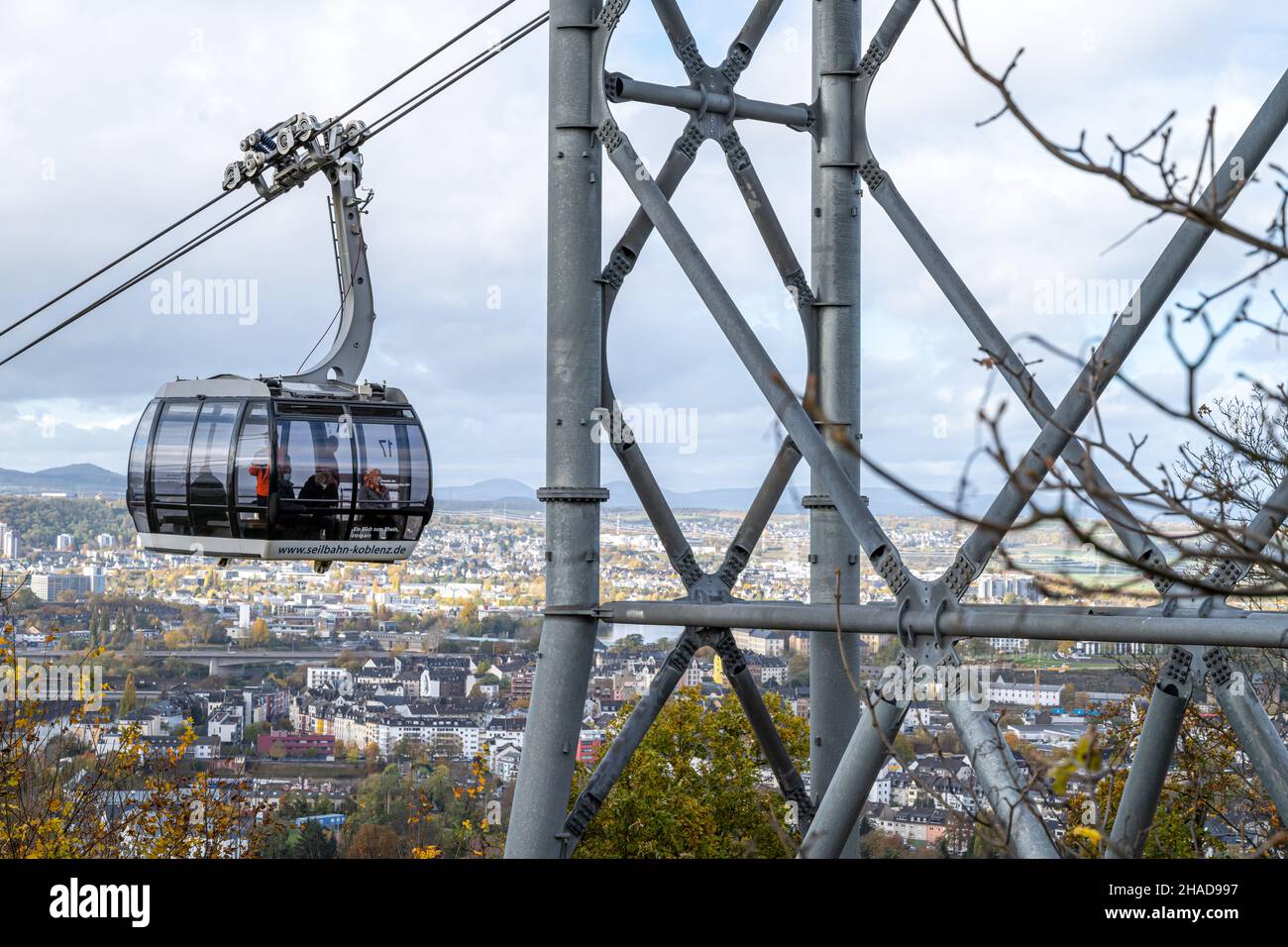 A view of Koblenz, Germany, from the Ehrenbreitstein castle. The cable ...