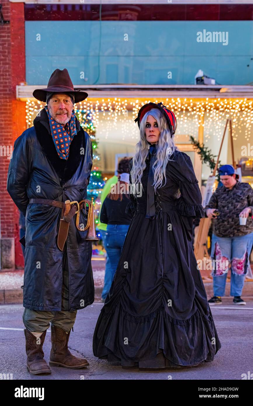Guthrie, DEC 11 2021 - Night view of the Victorian Walk with people ...