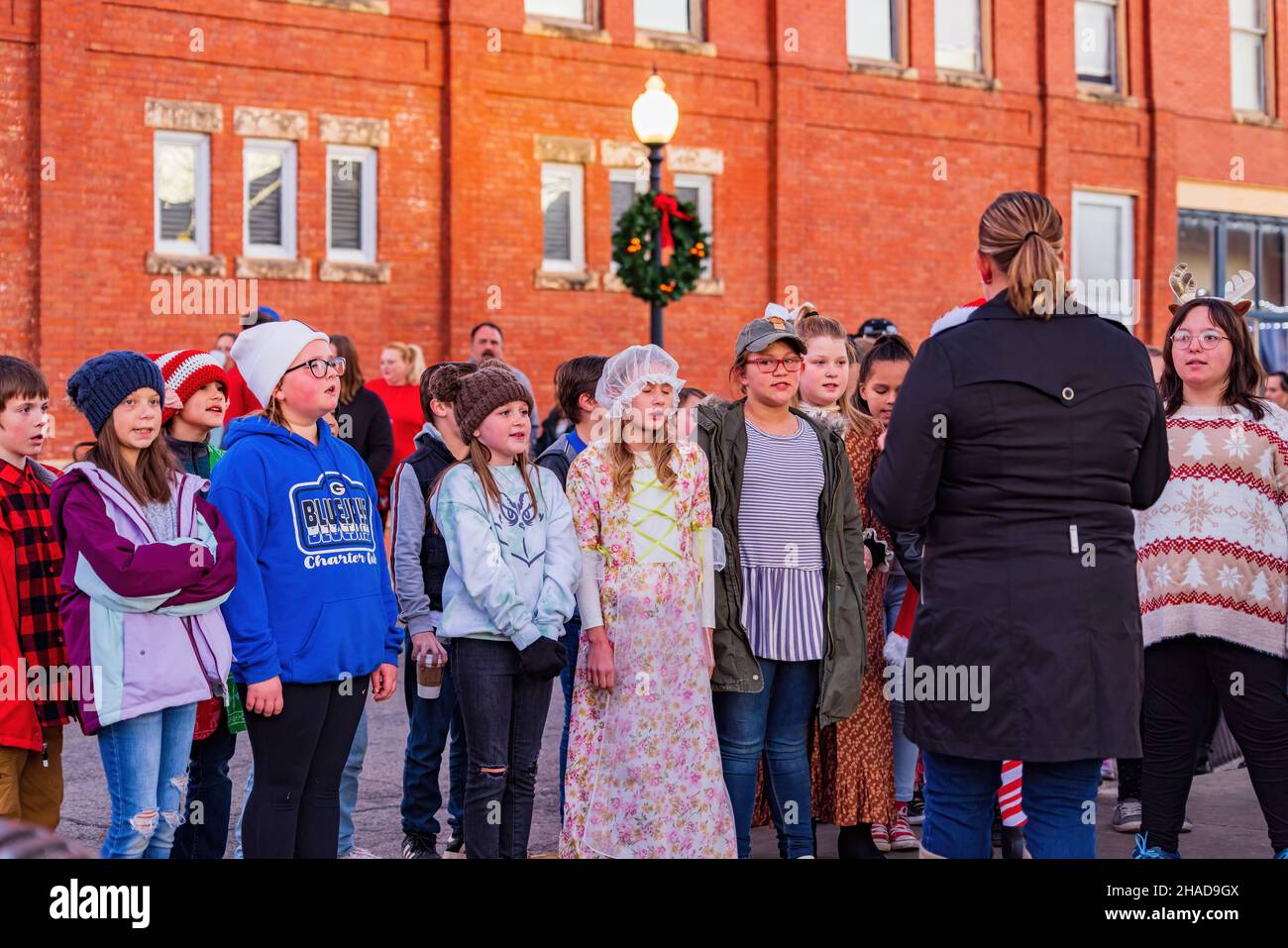 Guthrie, DEC 11 2021 - Night view of the Victorian Walk with child ...