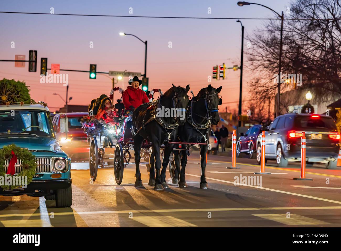 Guthrie, DEC 11 2021 - Night view of the Victorian Walk with people ...