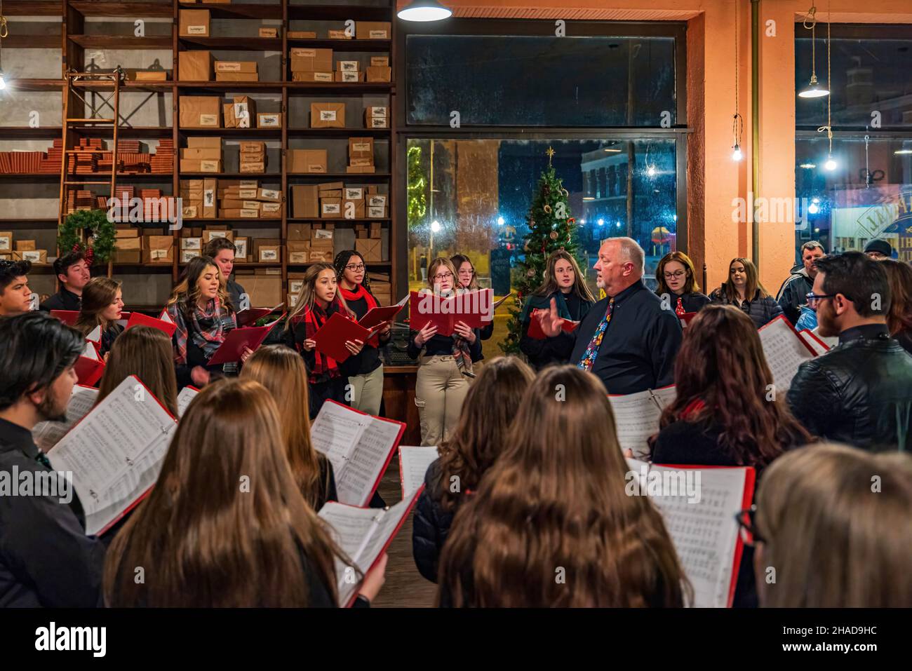 Guthrie, DEC 11 2021 - Night view of the Victorian Walk with people ...