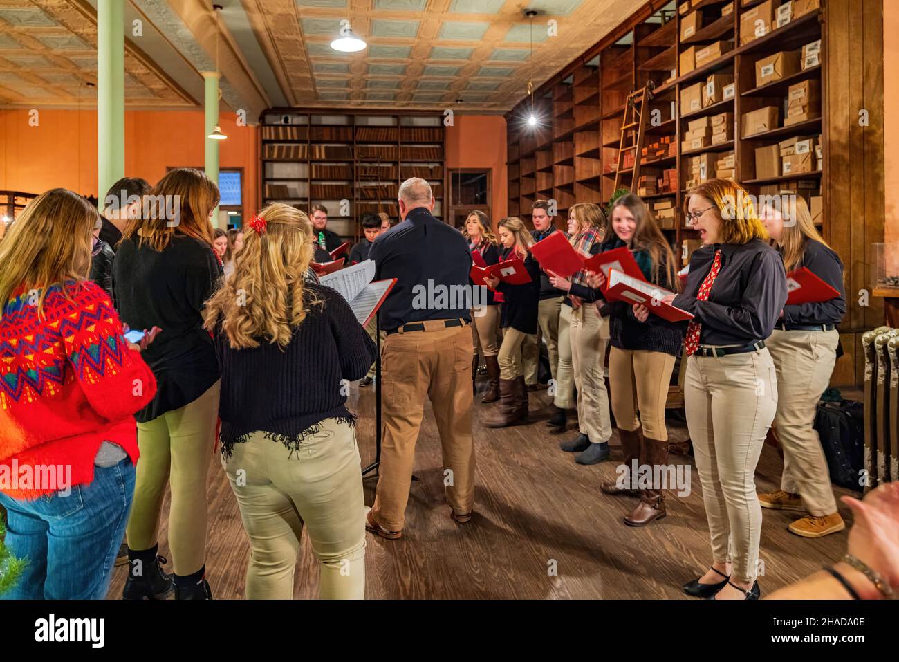 Guthrie, DEC 11 2021 - Night view of the Victorian Walk with people ...