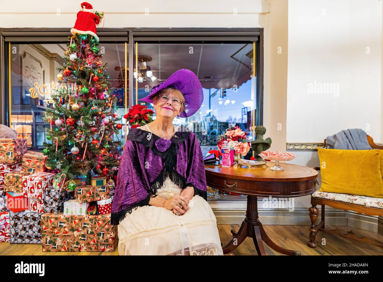 Guthrie, DEC 11 2021 - Night view of the Victorian Walk with people ...