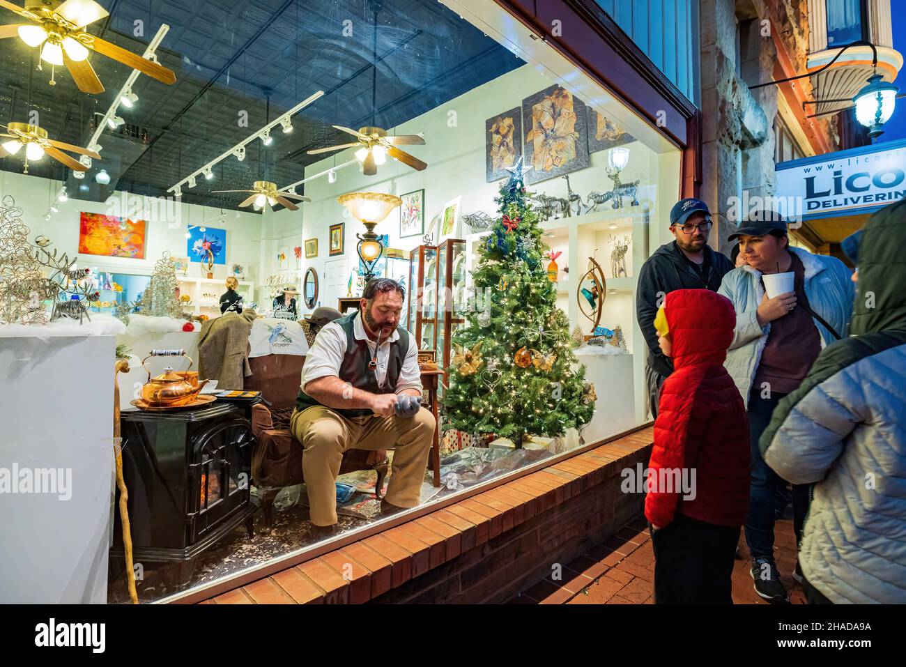 Guthrie, DEC 11 2021 - Night view of the Victorian Walk with people ...