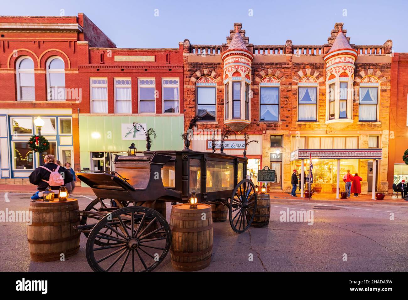 Guthrie, DEC 11 2021 - Night view of the Victorian Walk with people ...