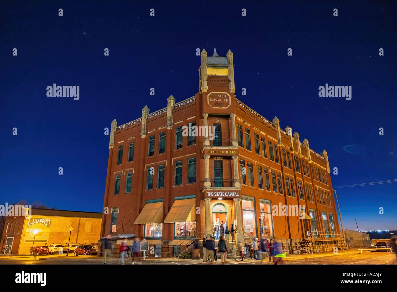 Guthrie, DEC 11 2021 - Night view of the historical State Capital ...