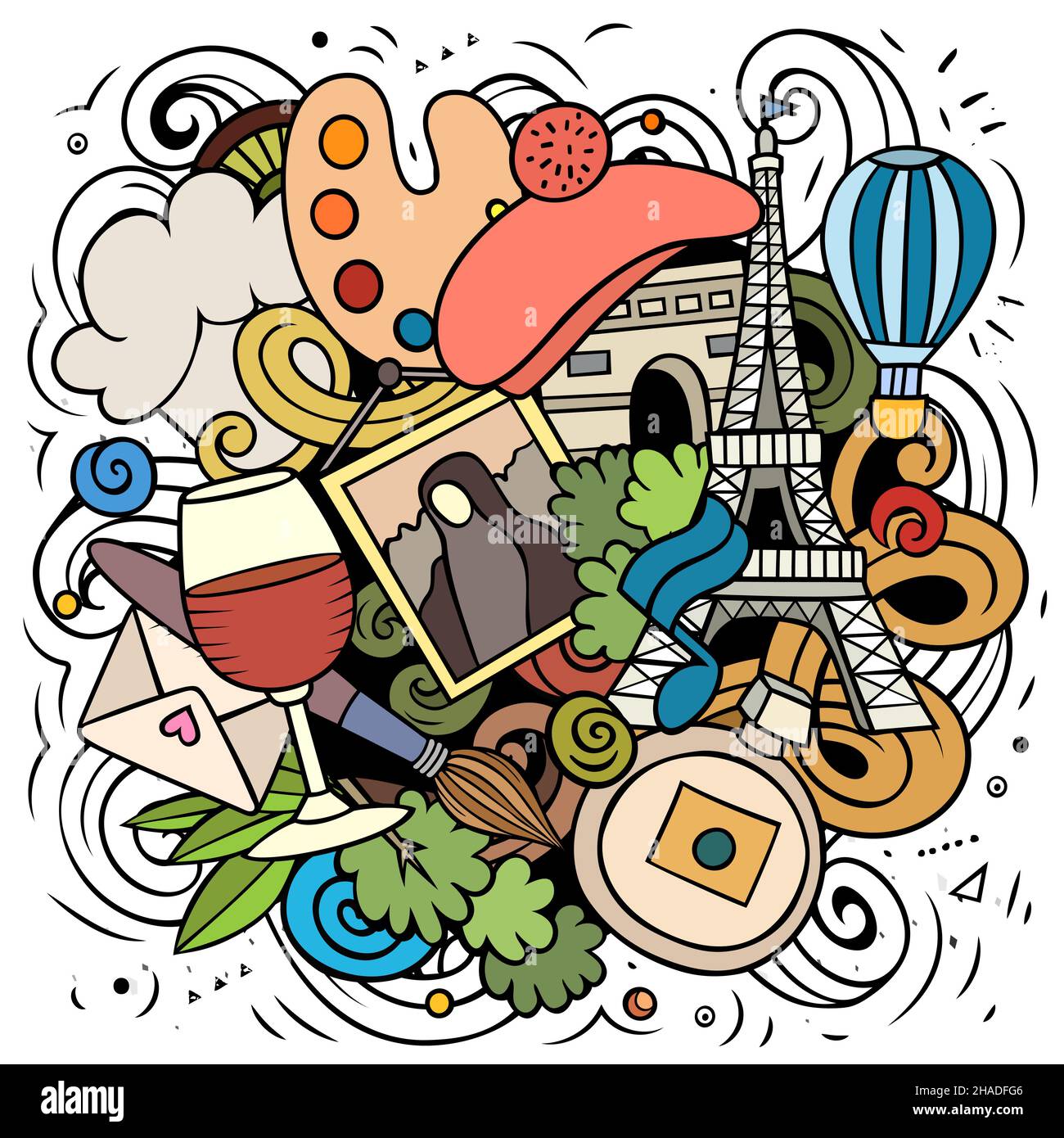 France cartoon vector doodle illustration. Colorful detailed ...