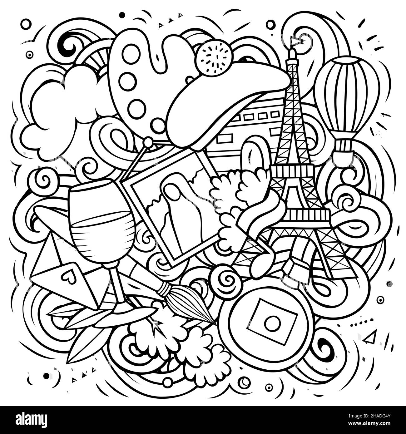 France cartoon vector doodle illustration. Line art detailed ...