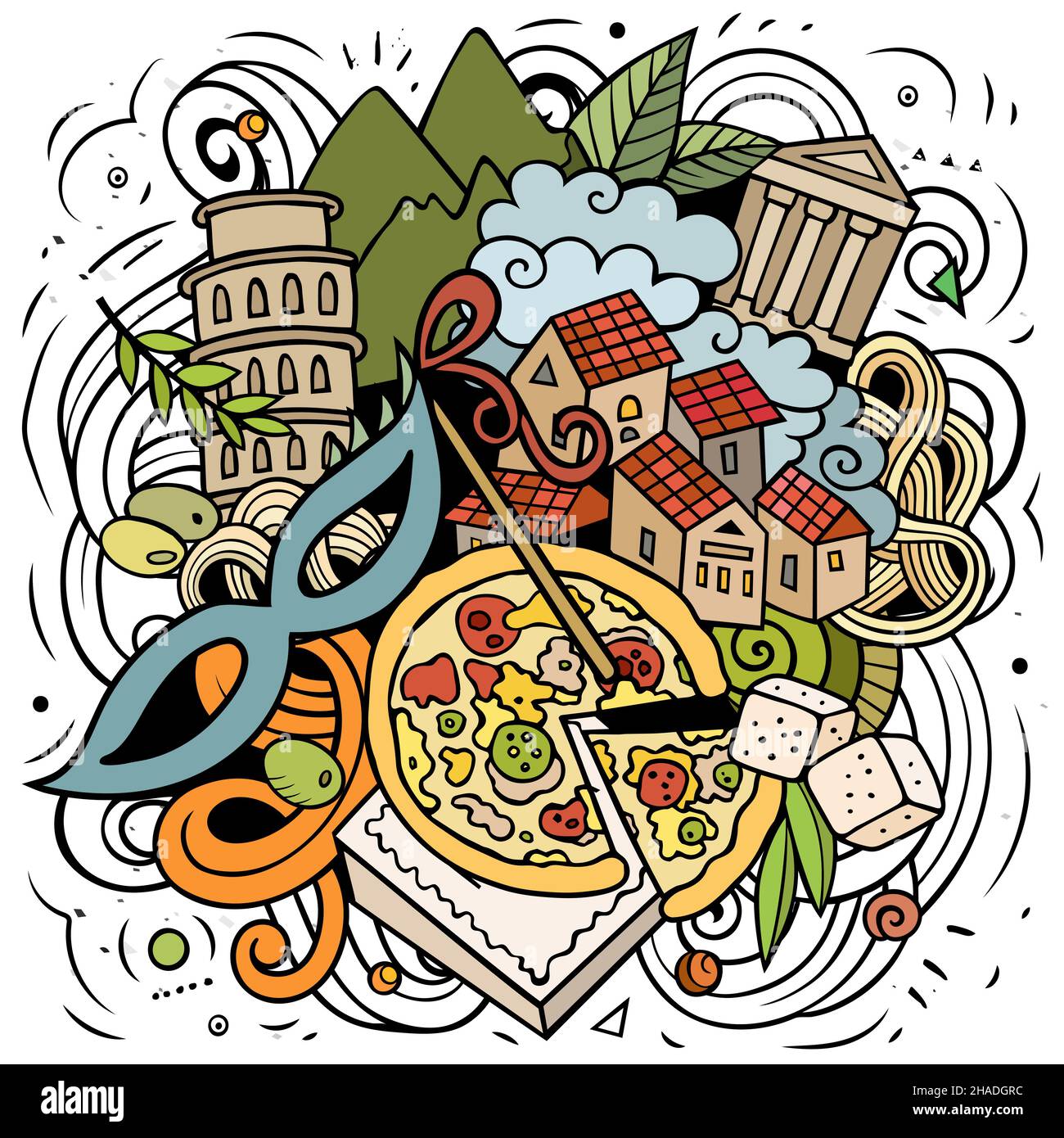 Italy cartoon vector doodle illustration. Colorful detailed composition ...