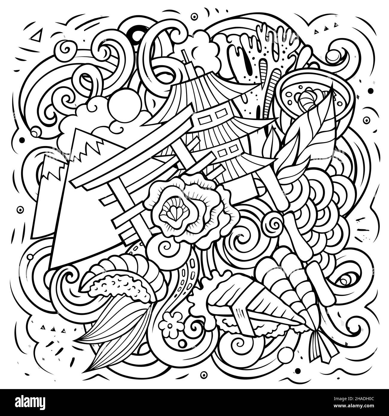 Japan cartoon vector doodle illustration. Sketchy detailed composition ...