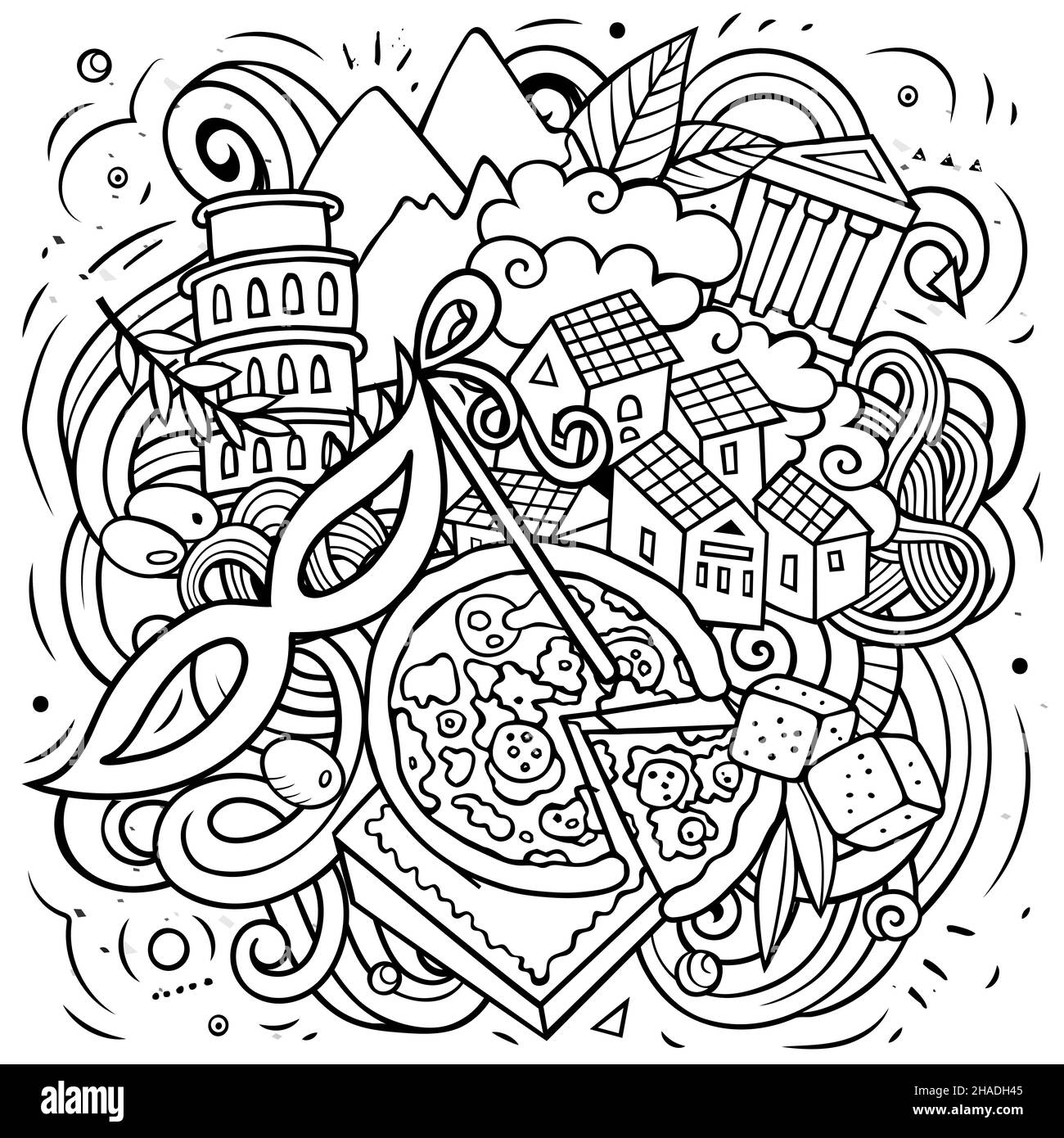 Italy cartoon vector doodle illustration. Sketchy detailed composition ...