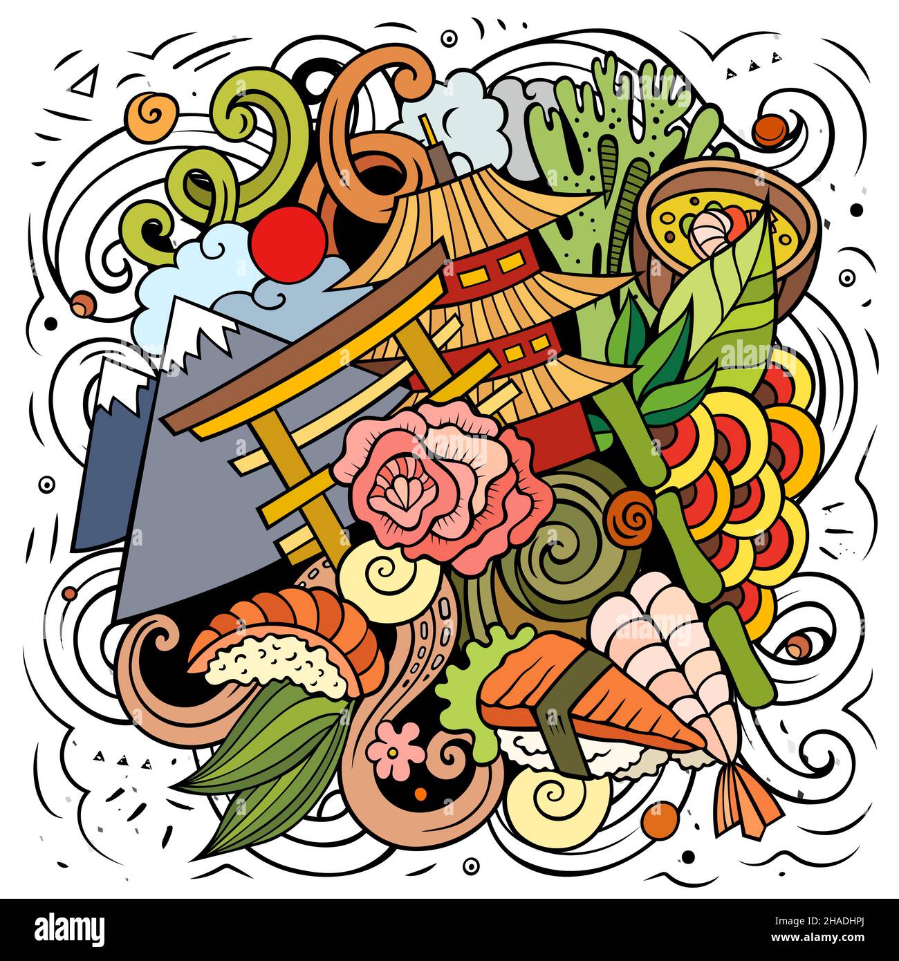 Japan cartoon vector doodle illustration. Colorful detailed composition ...