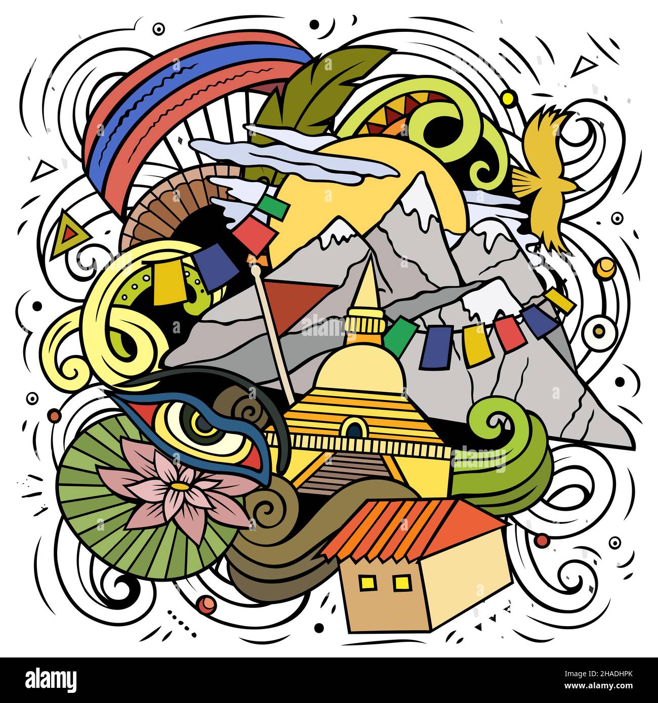 Nepal cartoon vector doodle illustration. Colorful detailed composition ...