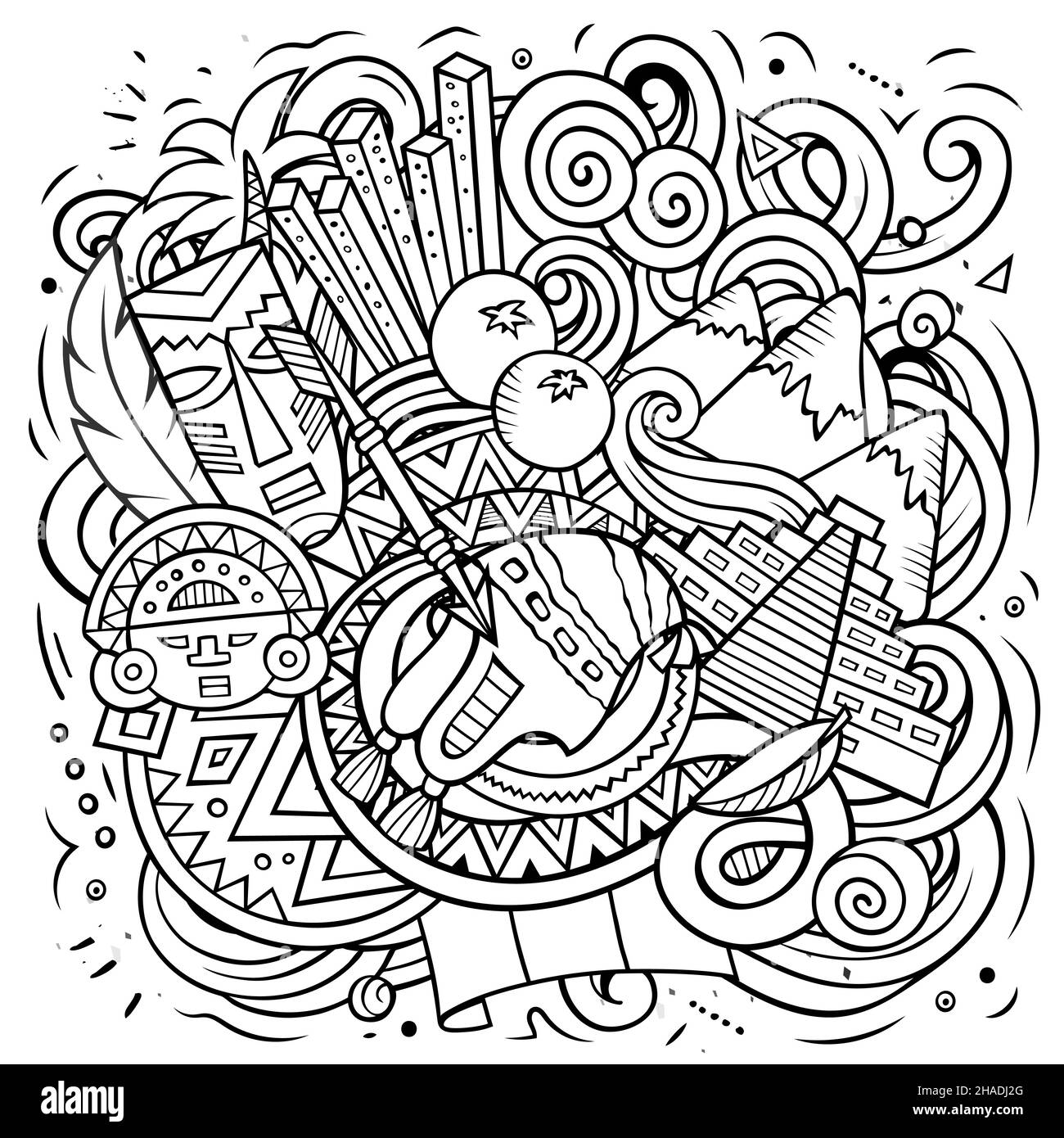 Peru cartoon vector doodle illustration. Sketchy detailed composition ...