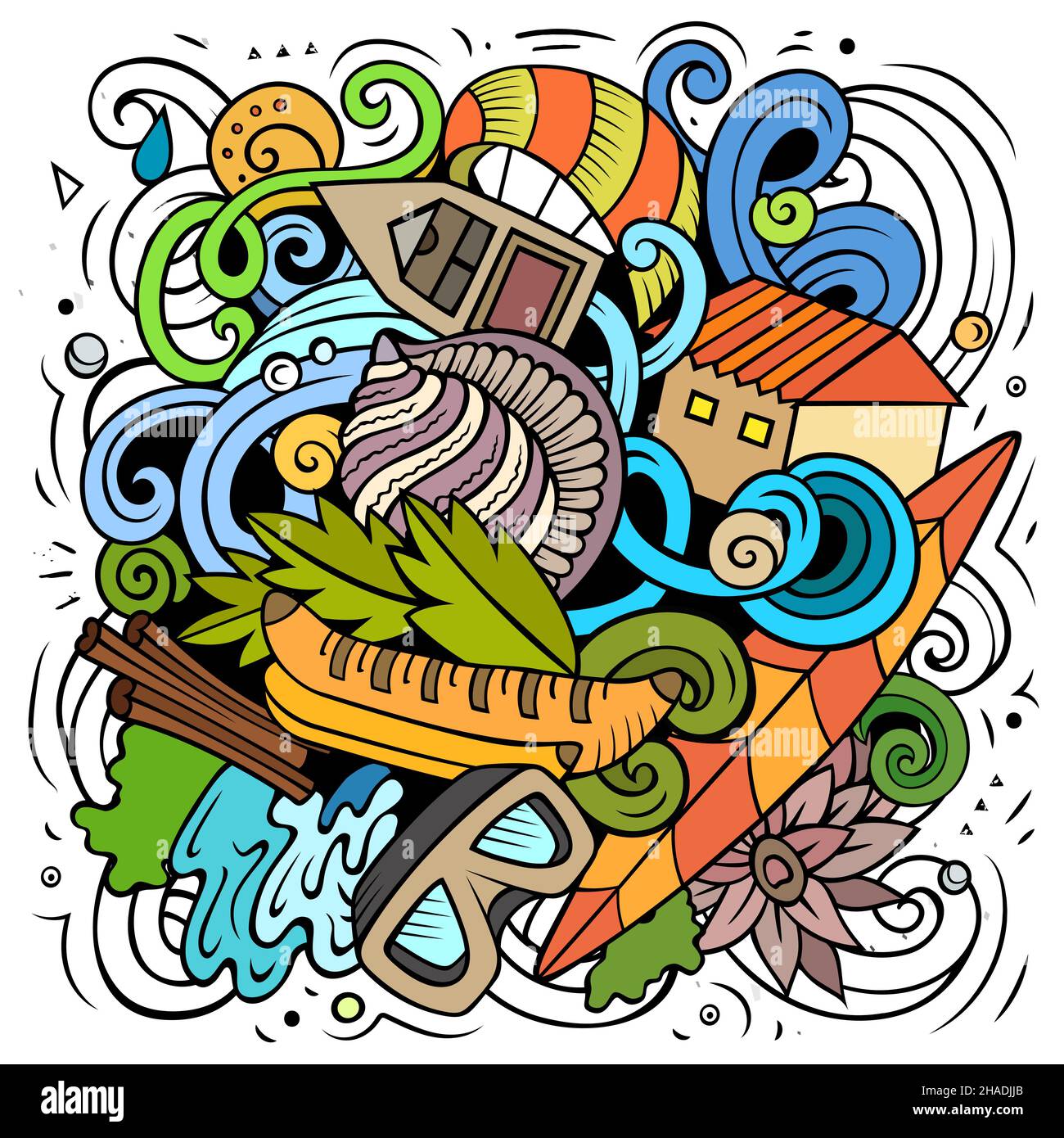 Seychelles cartoon vector doodle illustration. Colorful detailed ...