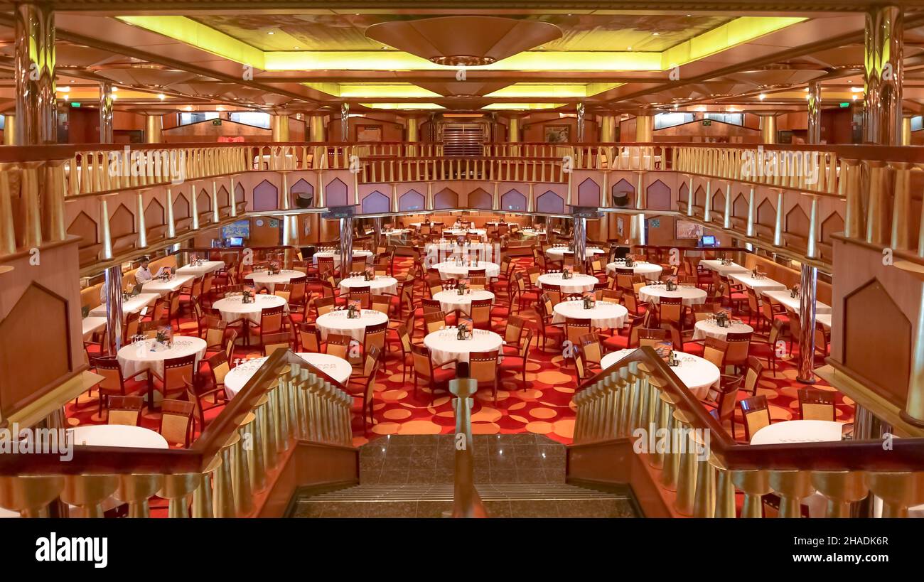 A view of the Raffaello restaurant inside the Costa Fortuna cruise ship ...