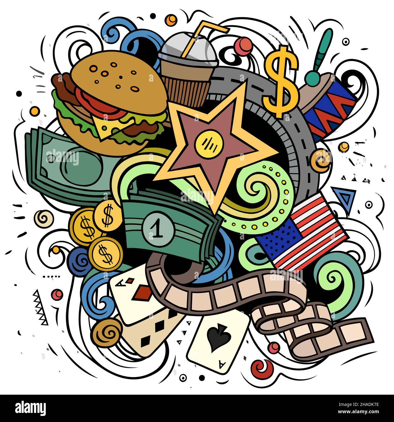 USA cartoon vector doodle illustration. Colorful detailed compositions ...