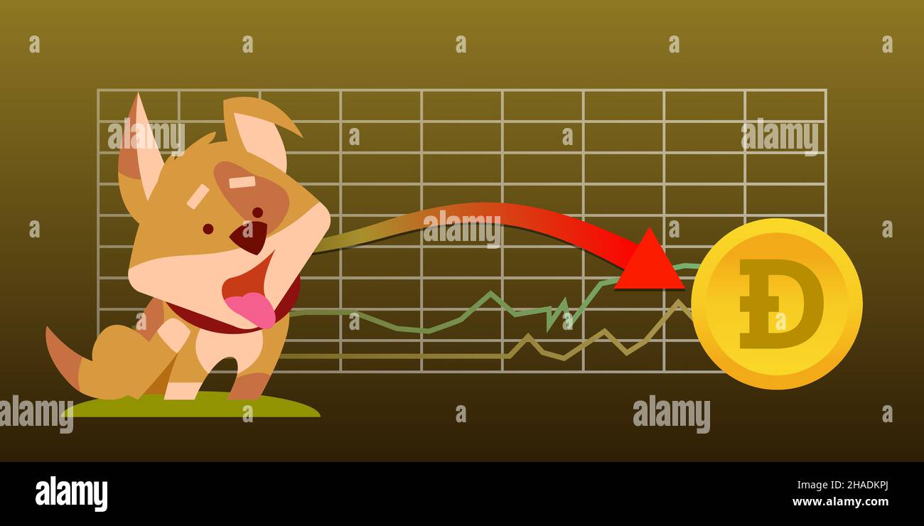 Multicolored dogecoin fall scheme and cartoon dog drawing for website ...