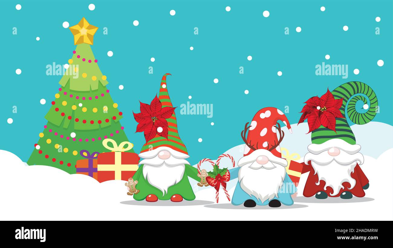 Scandinavian gnome, cartoon fantasy character and Christmas tree ...