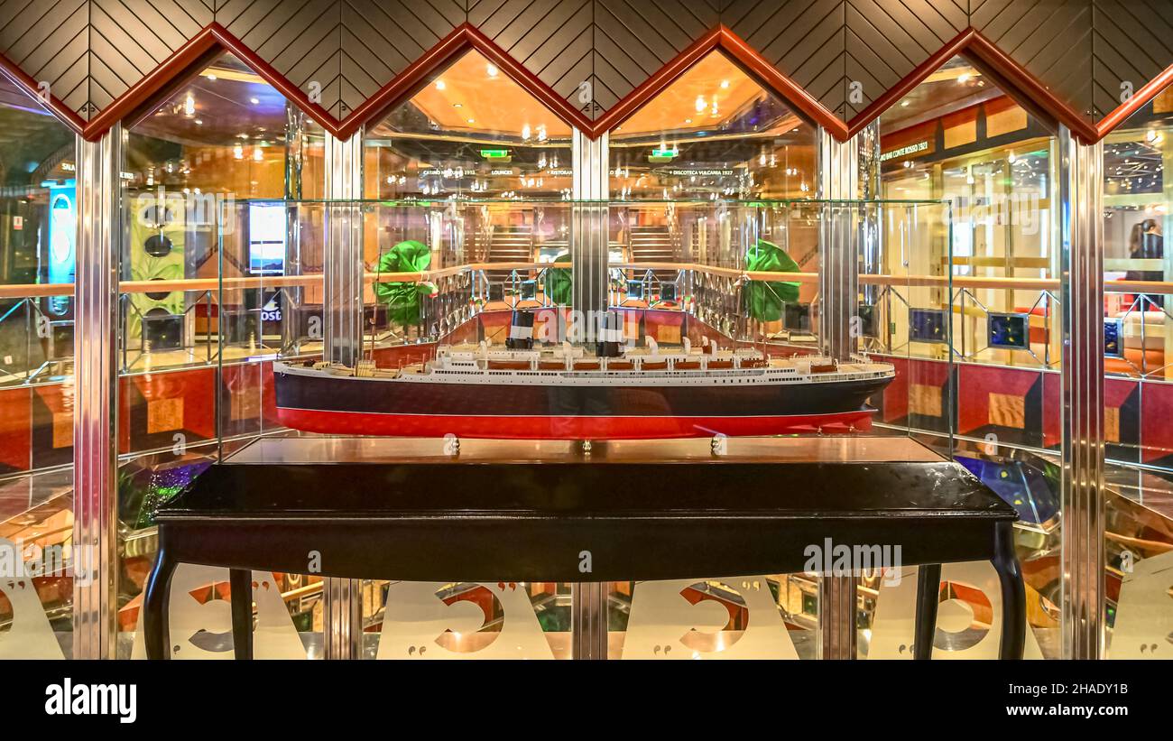 View of the Leonardo da Vinci lounge inside the Costa Fortuna cruise ...
