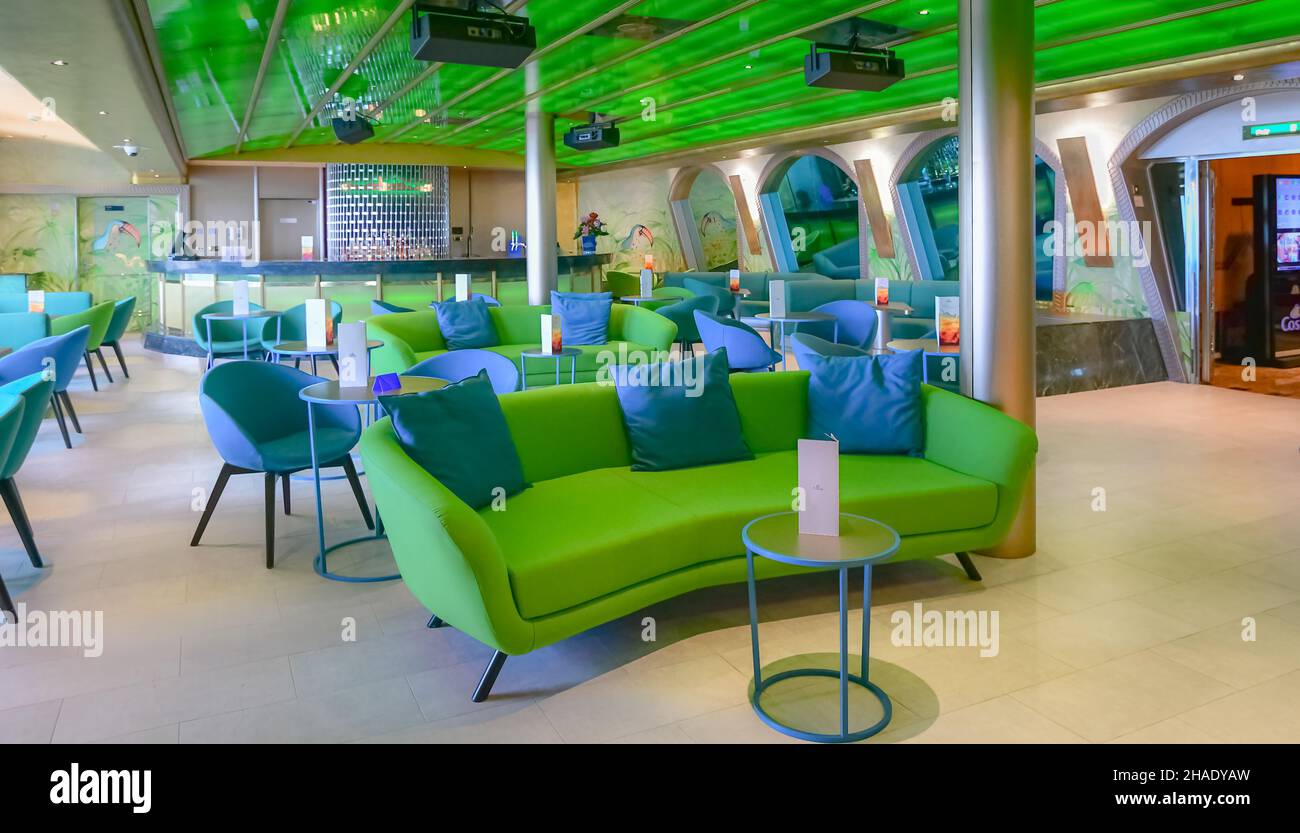 View of the Conte verde lounge inside the Costa Fortuna cruise ship at ...