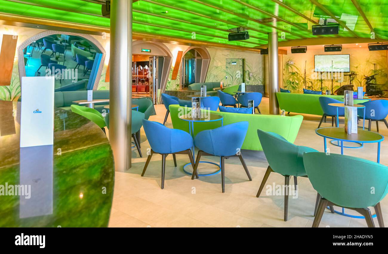 View of the Conte verde lounge inside the Costa Fortuna cruise ship at ...