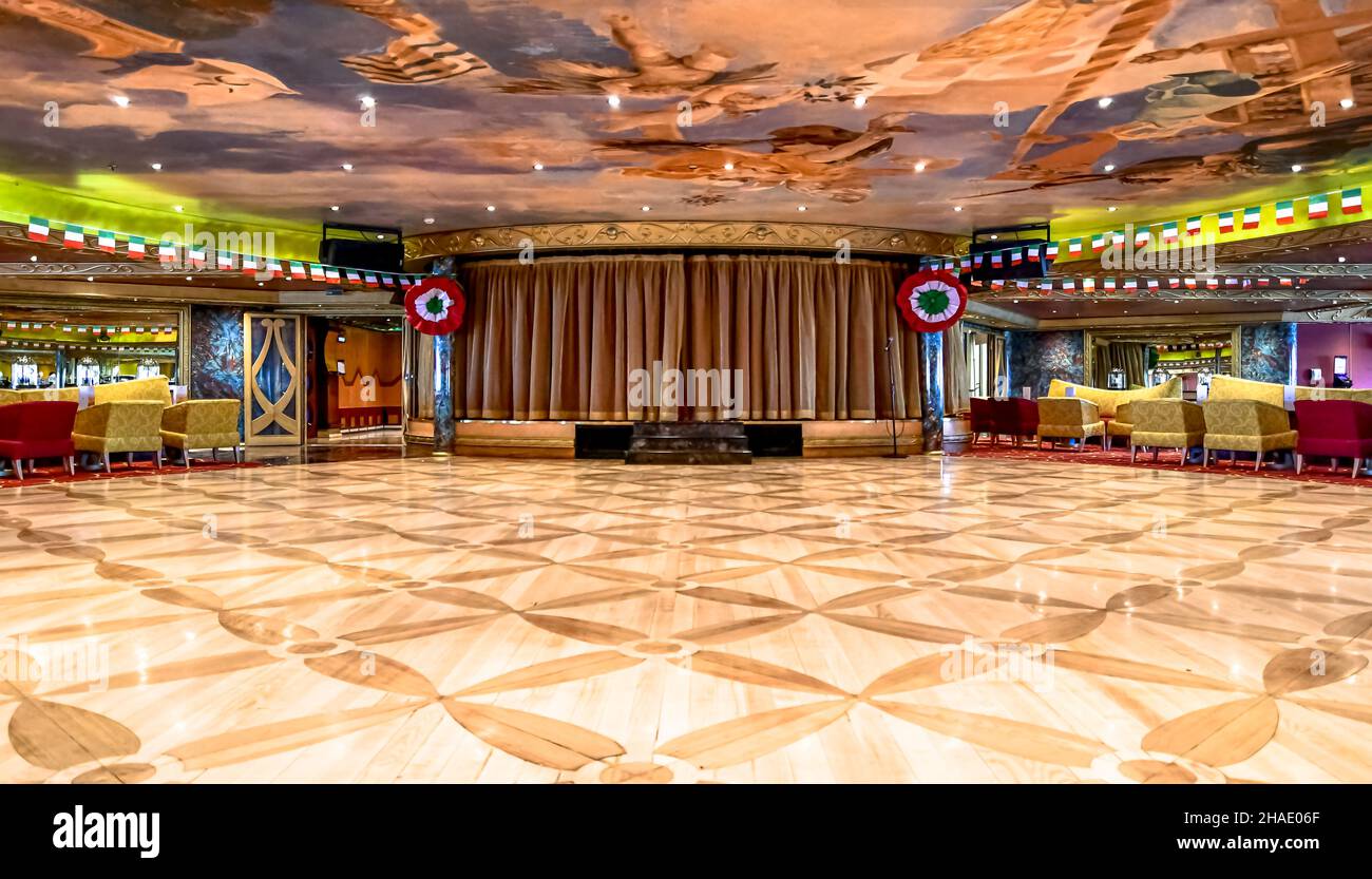 View of the Conte di Savoia lounge inside the Costa Fortuna cruise ship ...