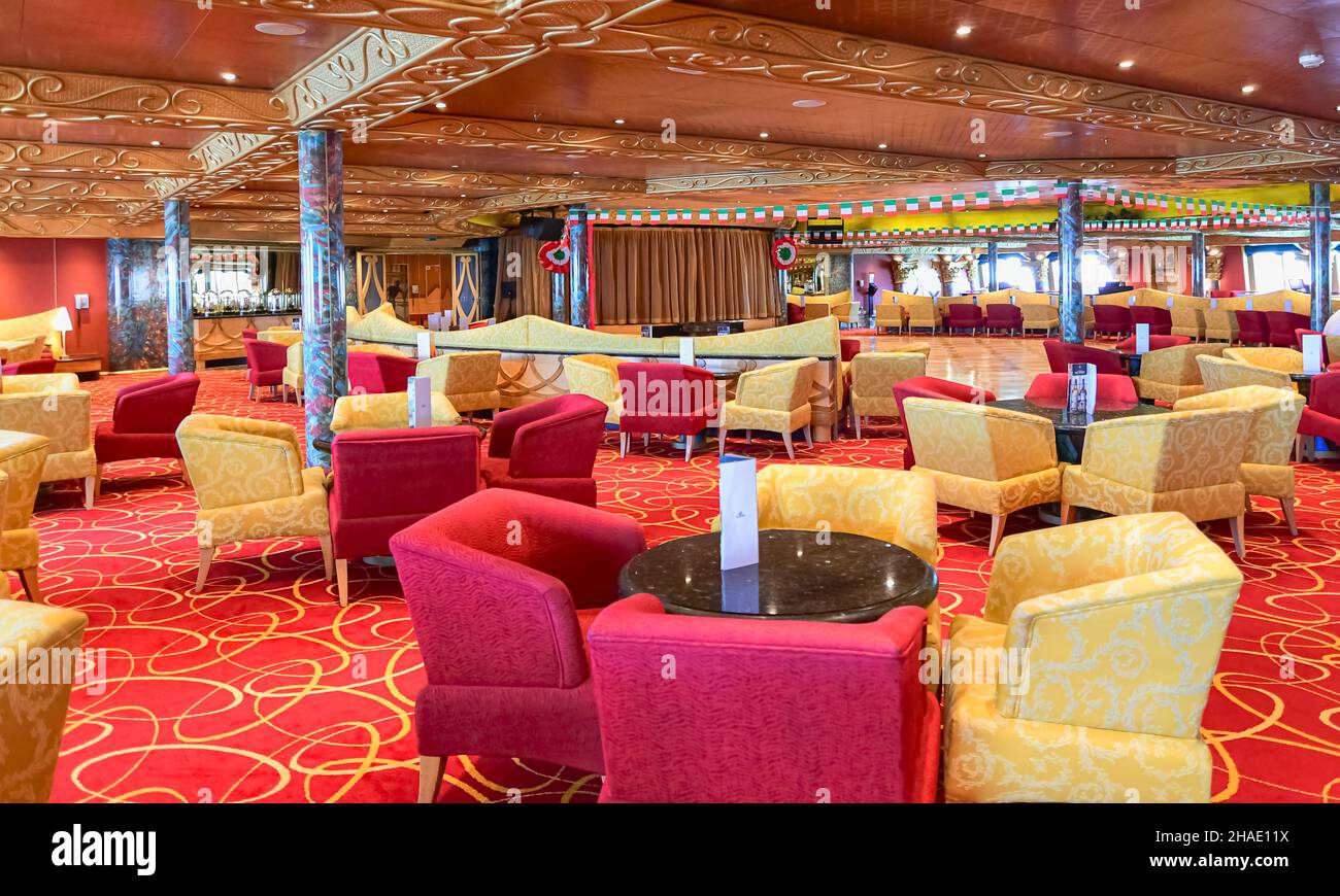 View of the Conte di Savoia lounge inside the Costa Fortuna cruise ship ...