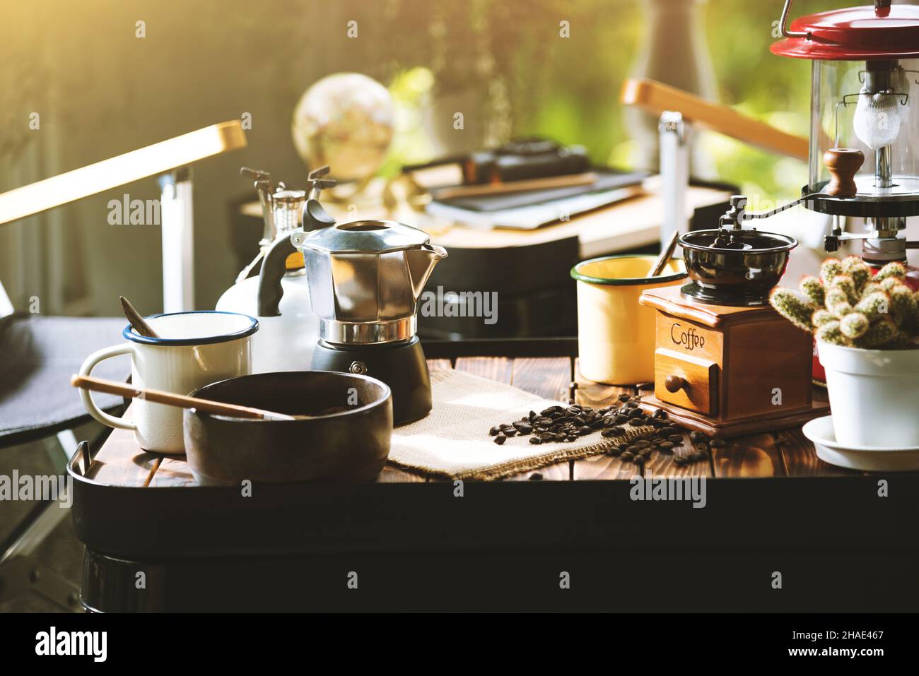 Cup Of Coffee, beans roating and Ingredients for making coffee and ...