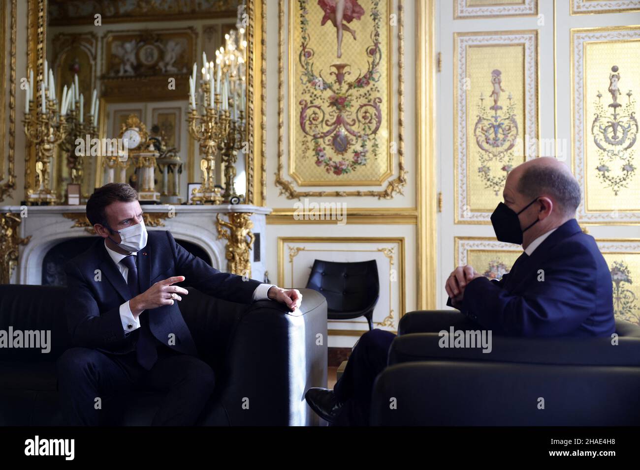 French President Emmanuel Macron attends a meeting with German ...