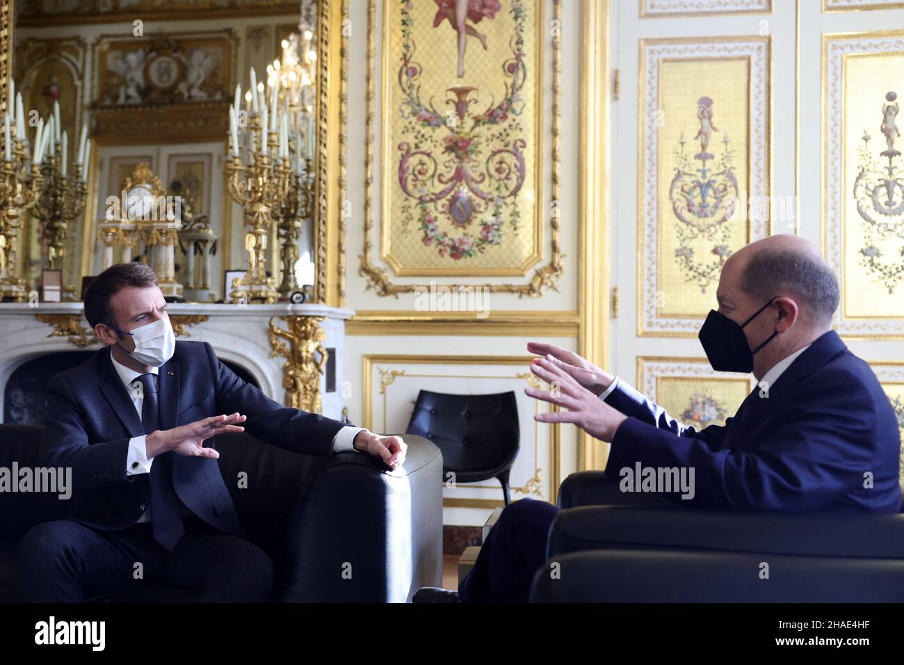 French President Emmanuel Macron attends a meeting with German ...