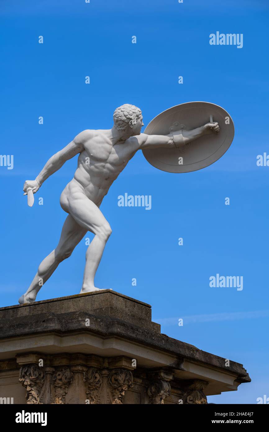 Statue of Borghese Gladiator with shield and sword at gate of the ...