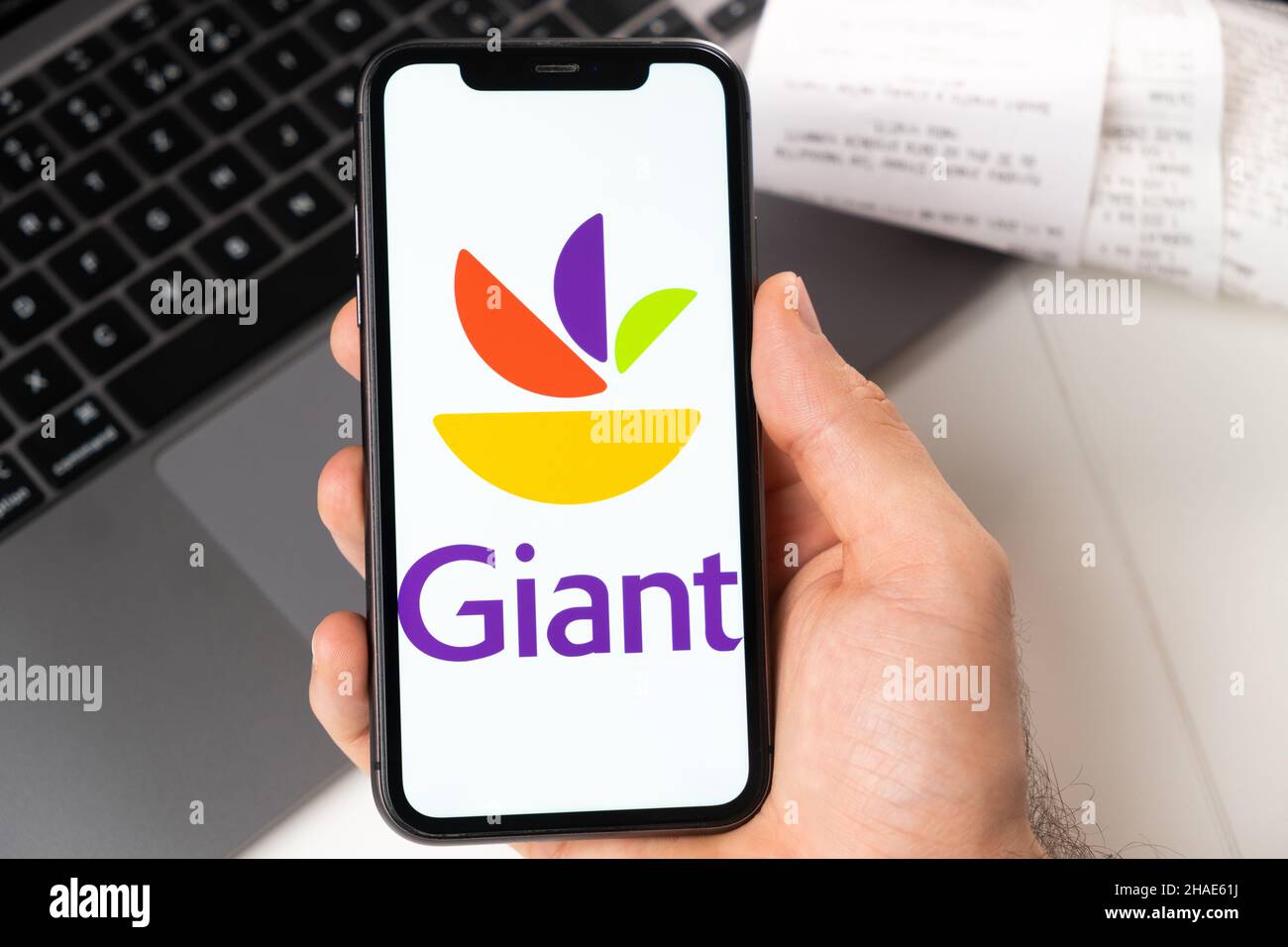 Giant application of supermarket and grocery store in a smartphone. A ...