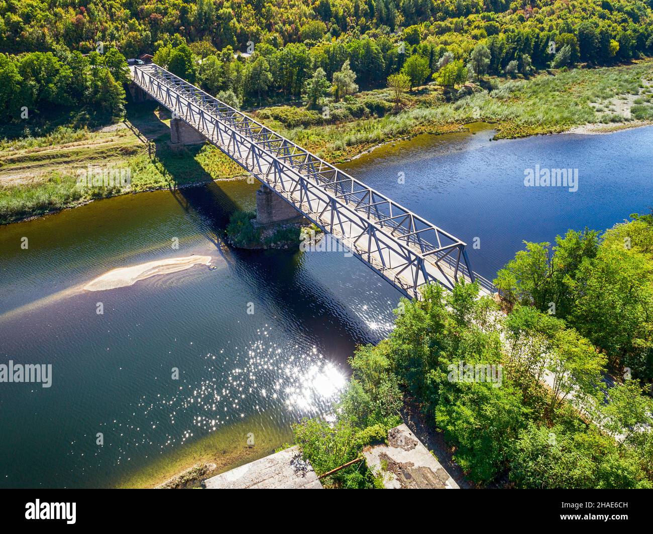 Aerial view of Arda River, passing through the Eastern Rhodopes near ...
