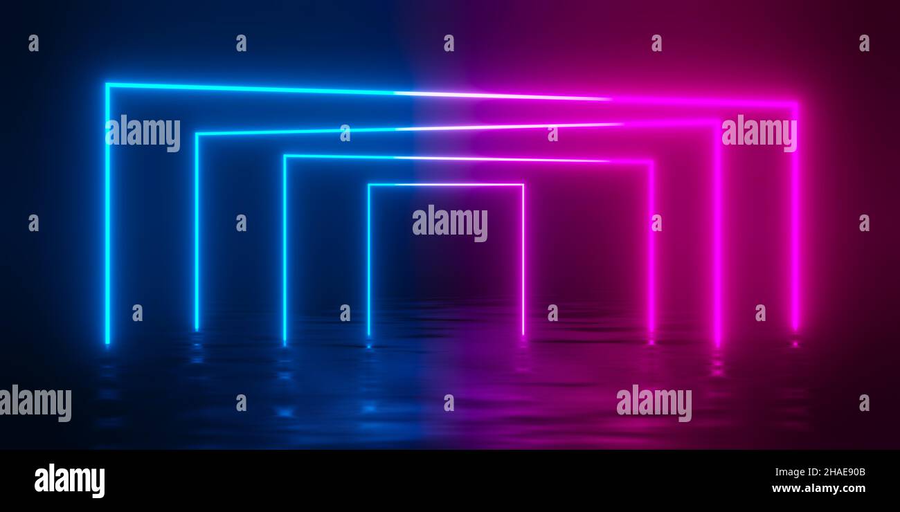 Multiple modern futuristic abstract blue, red and pink neon glowing ...