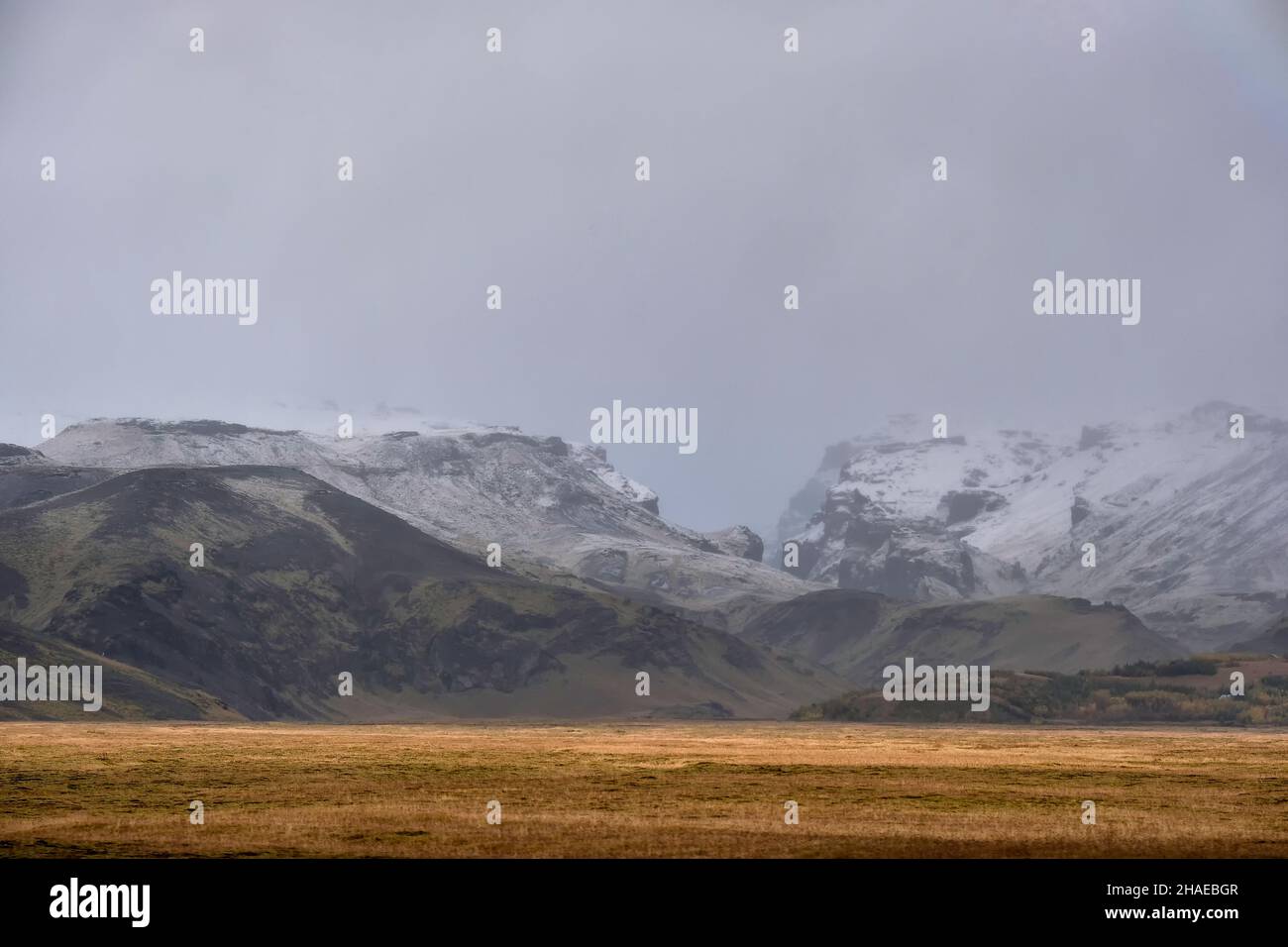 Eyjafjöll mountains in southern iceland in early winter with first snow ...