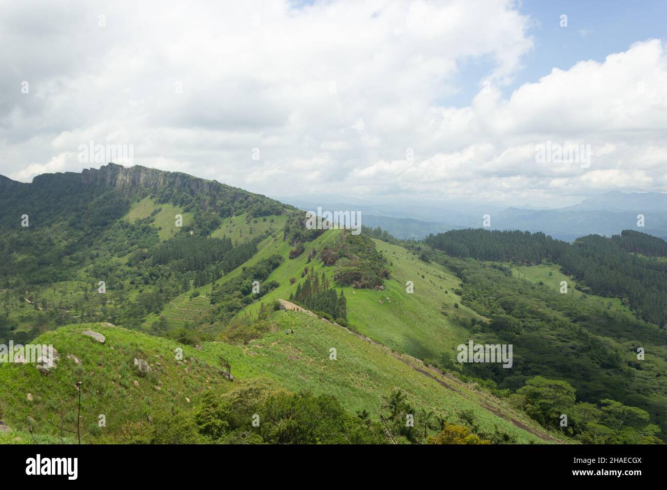A beautiful view of Hanthana Mountain in Sri Lanka with a cloudy sky ...