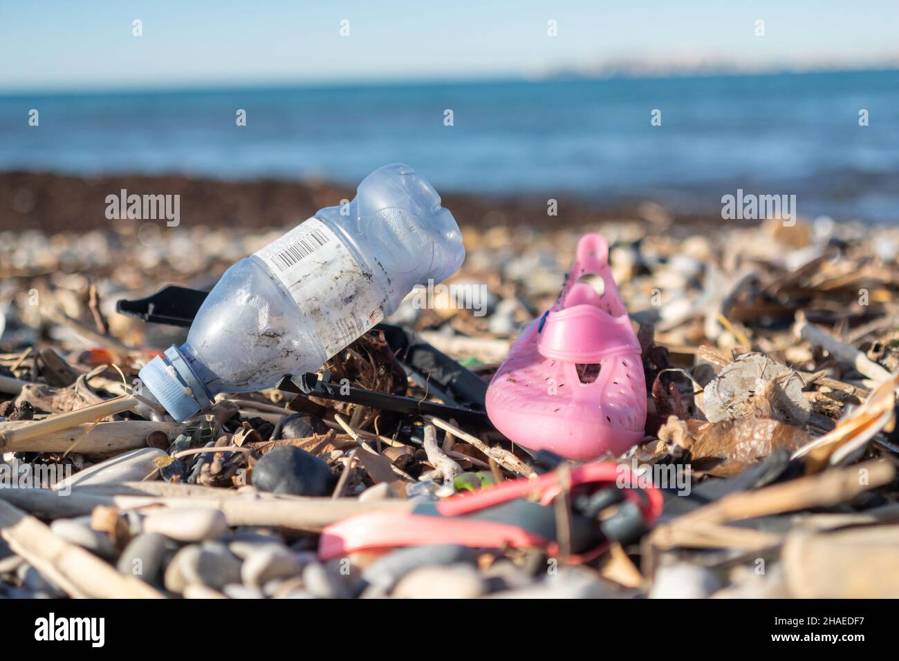 garbage and waste on the beach - Ecological disaster for the sea Stock ...