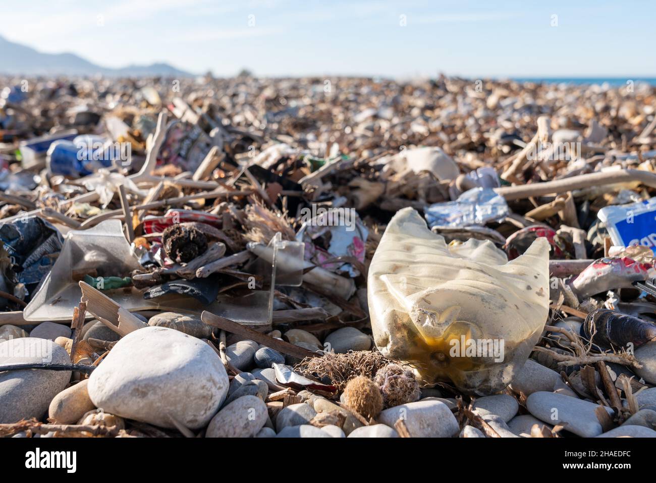 garbage and waste on the beach - Ecological disaster for the sea Stock ...