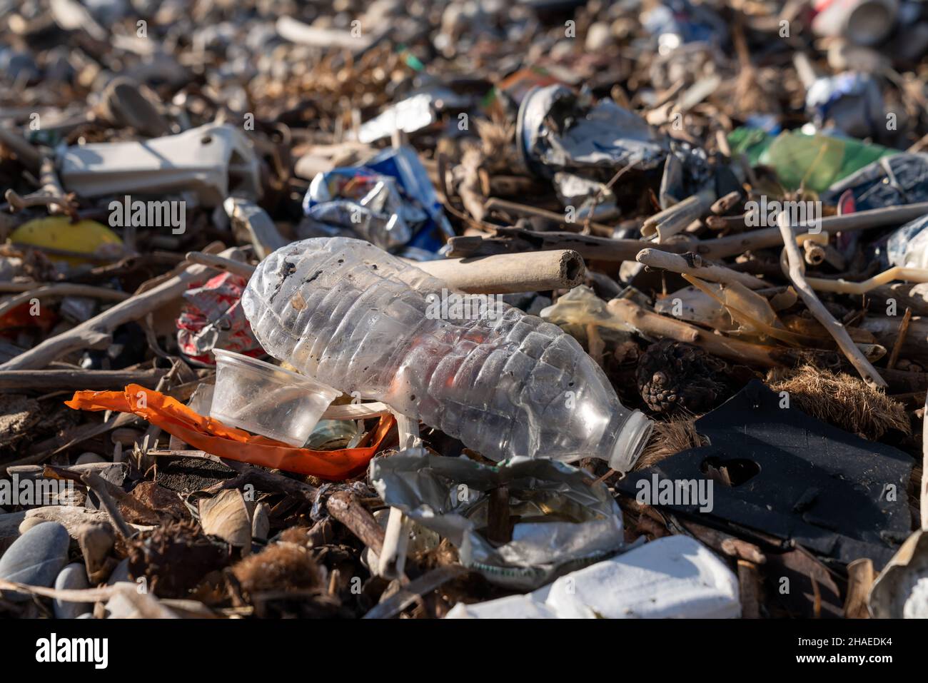 garbage and waste on the beach - Ecological disaster for the sea Stock ...