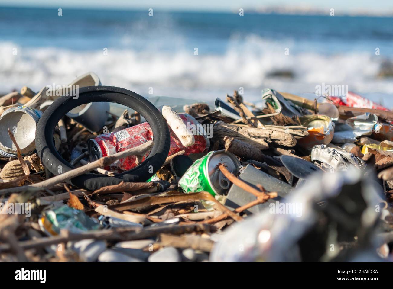 garbage and waste on the beach - Ecological disaster for the sea Stock ...