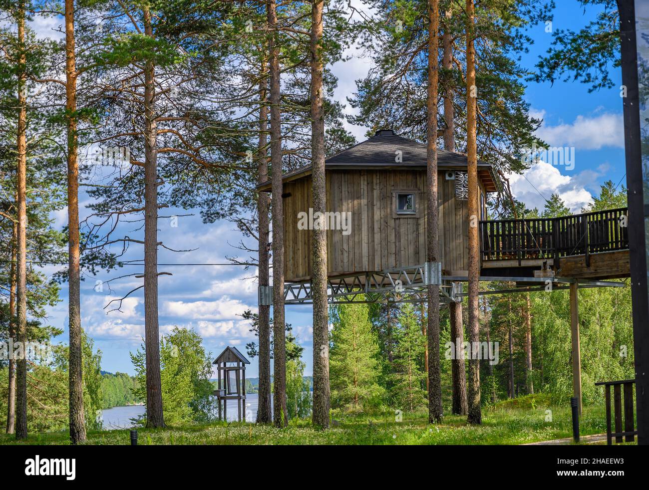 Tree house. Beautiful outdoor rural wooden structure tree house in the ...