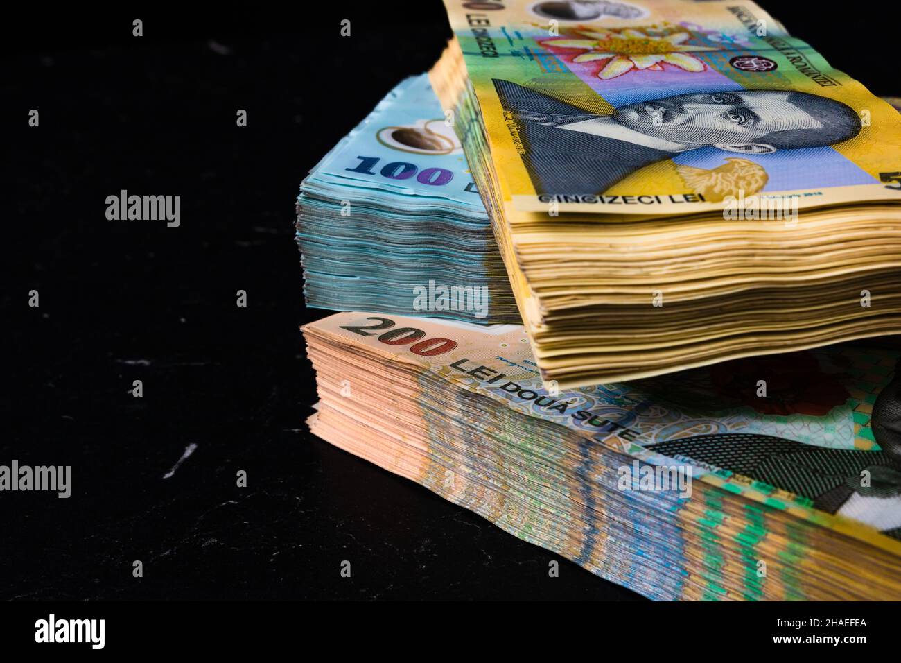 Stack of LEI Romanian money. RON Leu Money European Currency Stock ...