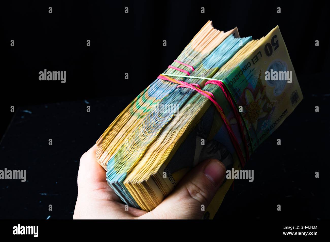 Stack of LEI Romanian money. RON Leu Money European Currency Stock ...