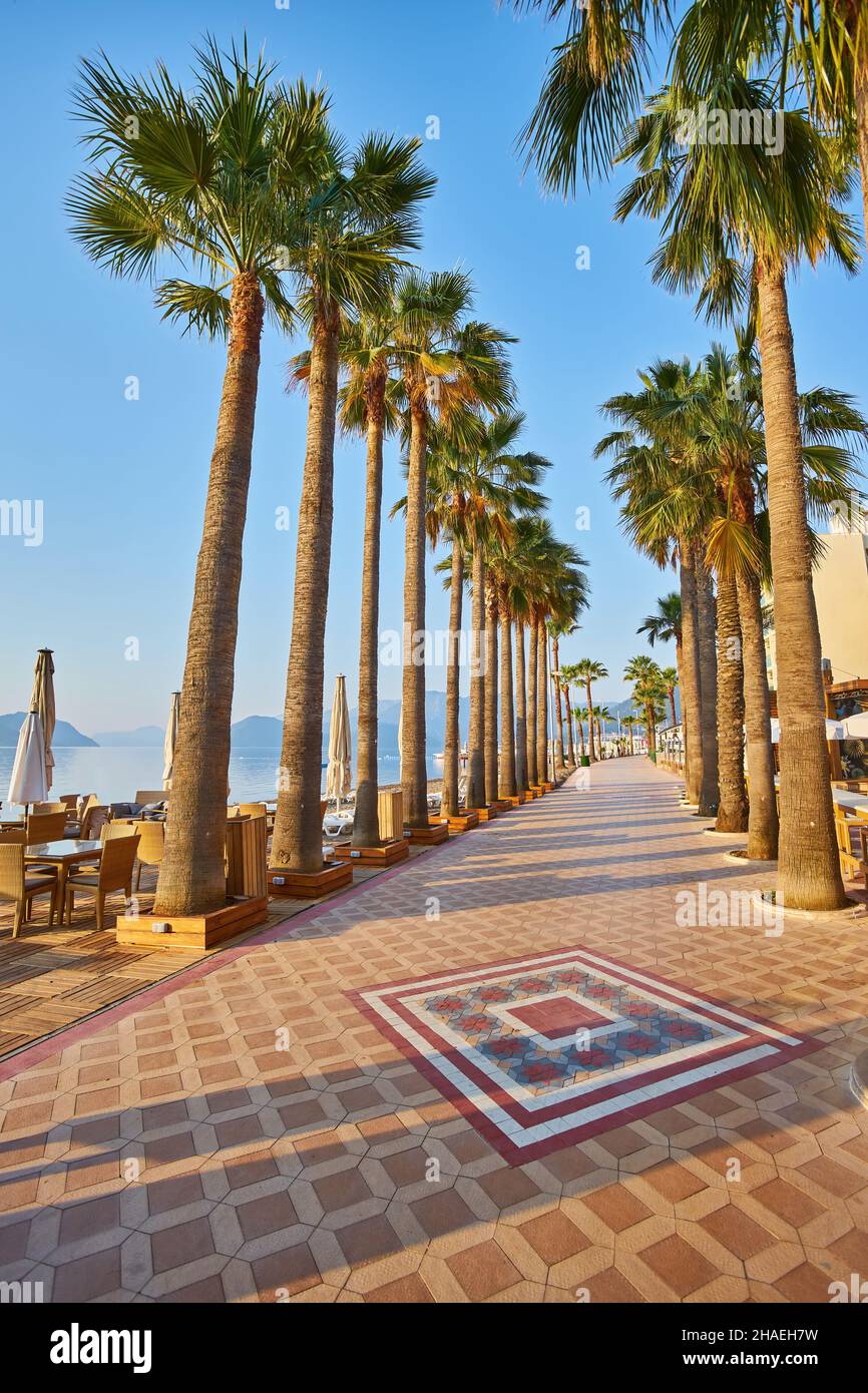 Beautiful promenade with palm trees in Marmaris. Turkey Stock Photo - Alamy