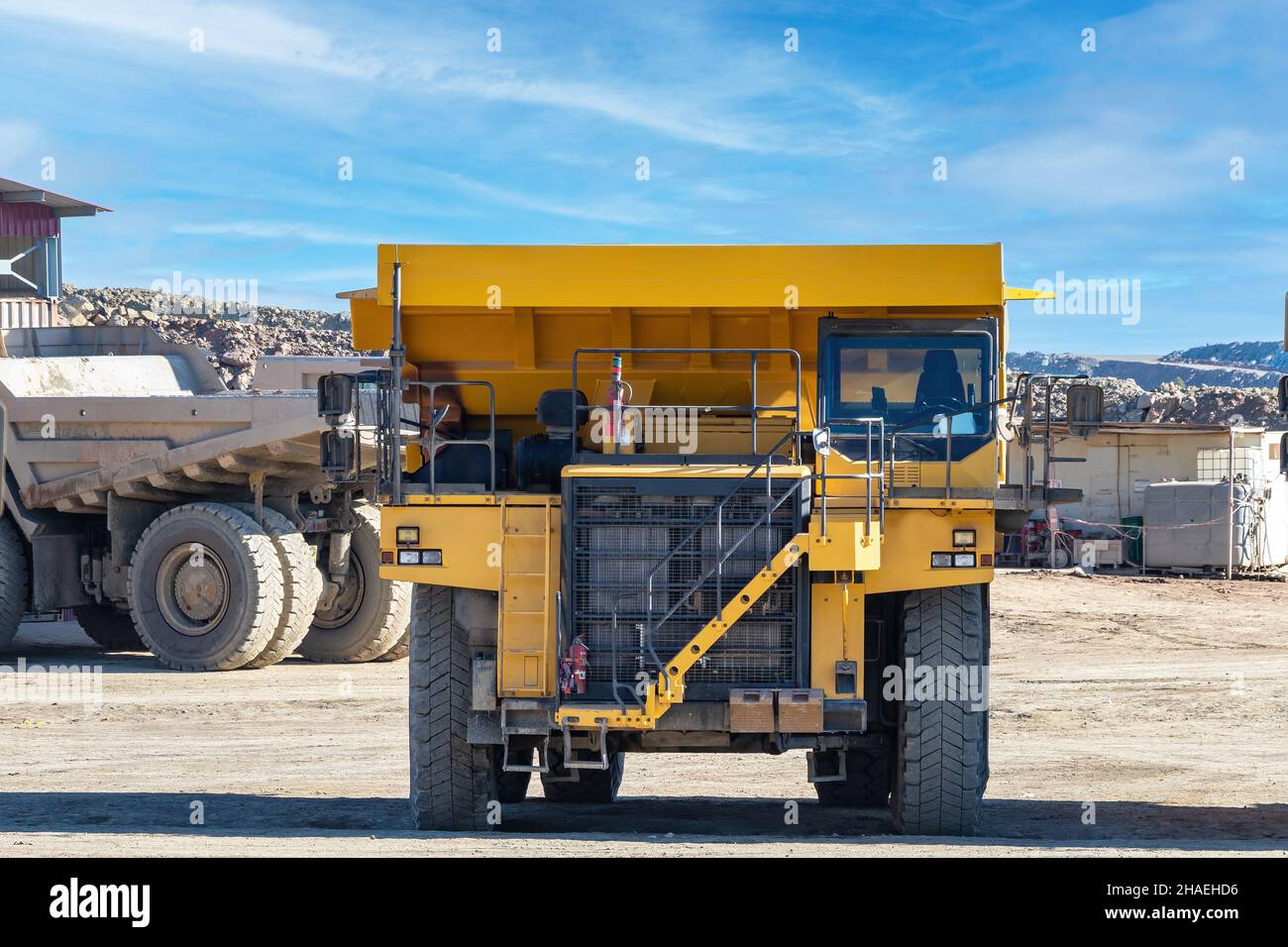 Mining truck in Corta Atalaya open mine pit. Deep excavation of pyrite ...
