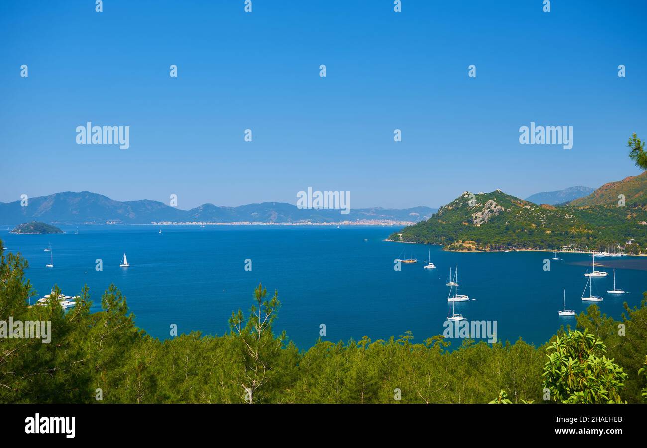 White yachts in the beautiful blue sea, travel, recreation and vacation ...